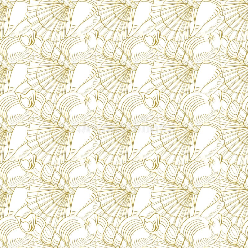 Seashells Seamless Pattern. Gold Stock Illustration - Illustration of ...