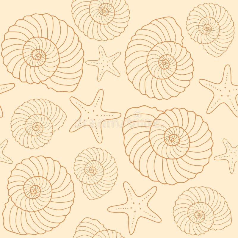 Pattern with Watercolor Shell, Sea Star and Palm Tree Stock ...