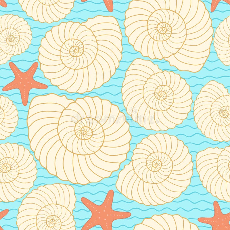 Seashells and Star Fish Pattern Stock Vector - Illustration of nature ...