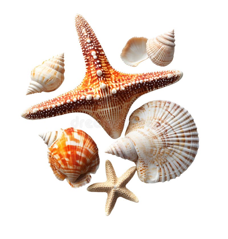 Seashells and Starfish Collection Isolated on White Stock Photo ...