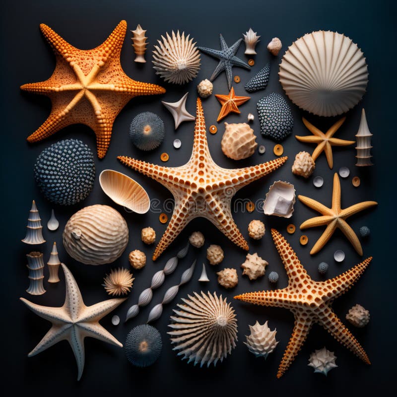 Seashells with Starfish Decorative Collage Stock Illustration ...