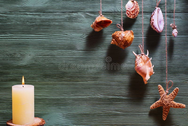 Seashells and Starfish Hanging on the Rope, Vintage Styling Stock Photo ...