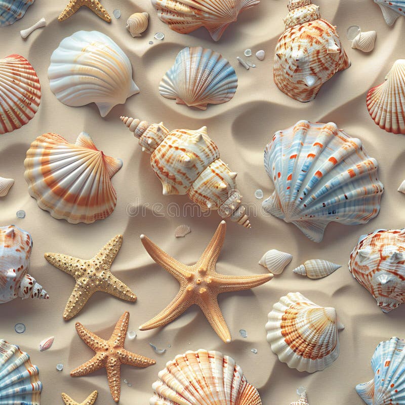 Seashells and Starfish in Pastel Colors. Stock Illustration ...