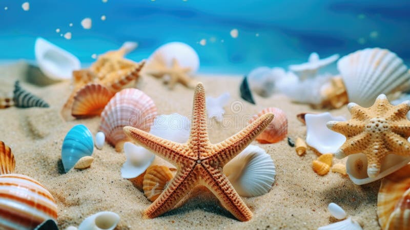 Seashells and Starfish Scattered on a Sandy Beach, Perfect for Beach ...