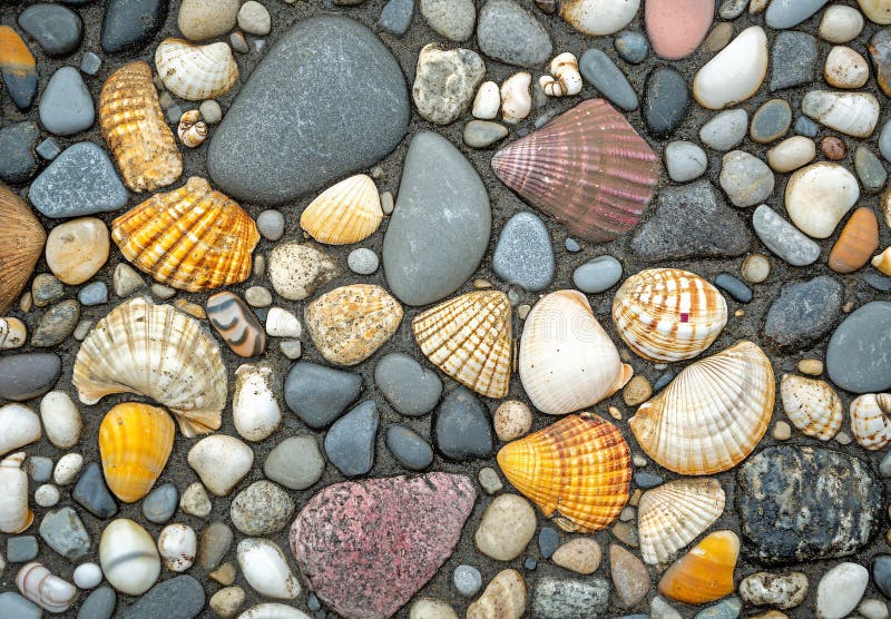 Seashells and Stones Mosaic: Beach Pebble and High Quality Image Stock ...