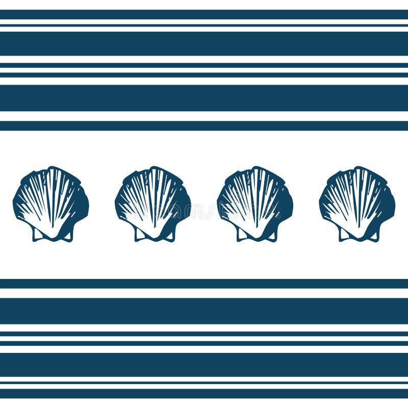 Seashells and Stripes in Navy Blue and White Stock Illustration ...