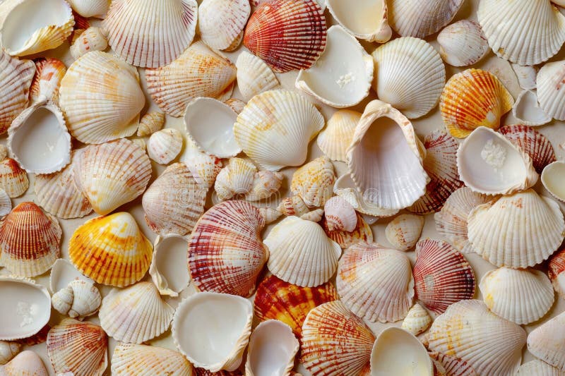 A Soft, Natural Texture of Scattered Seashells Creates a Coastal, Beach ...