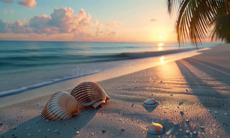 Seashells on Tropical Beach at Sunset Stock Video - Video of tree ...