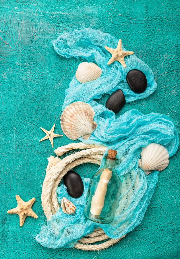 Seashells on Turquoise Background Stock Image - Image of nature, coast ...