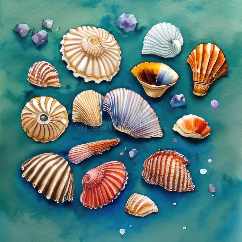 Seashells, Watercolor. AI Generated Stock Illustration - Illustration ...