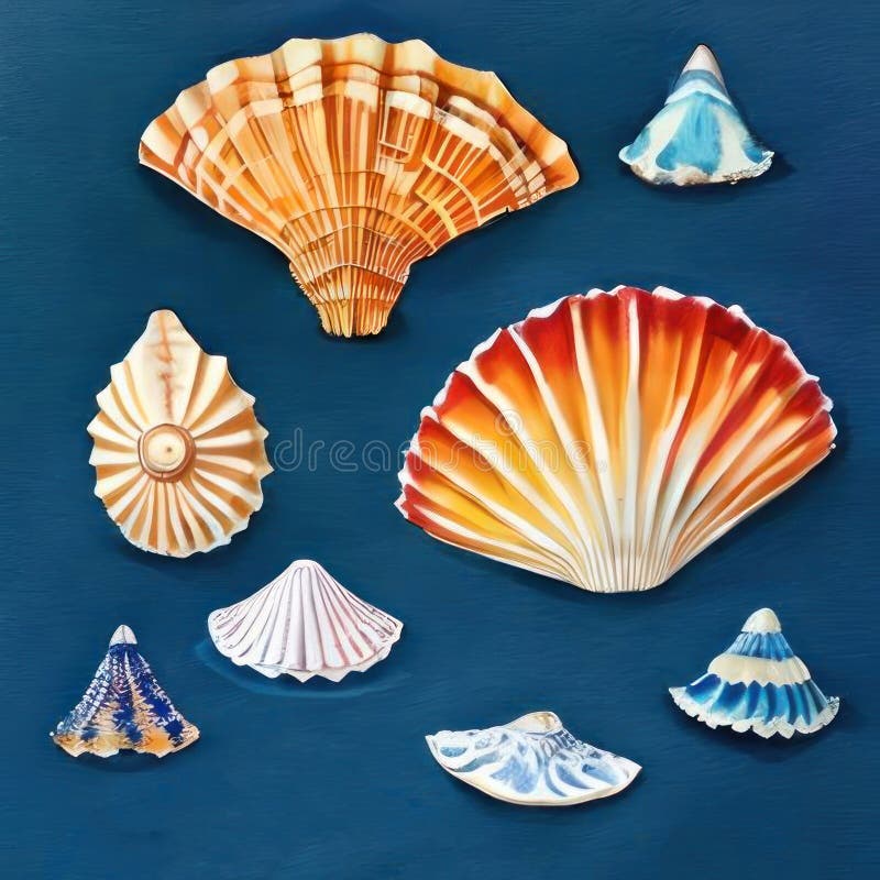 Seashells, Watercolor. AI Generated Stock Illustration - Illustration ...