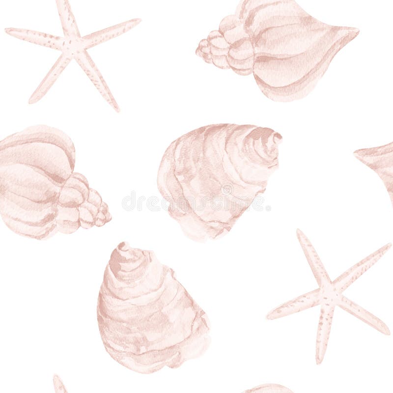 Seashells Pink Watercolor Seamless Pattern Stock Illustration ...
