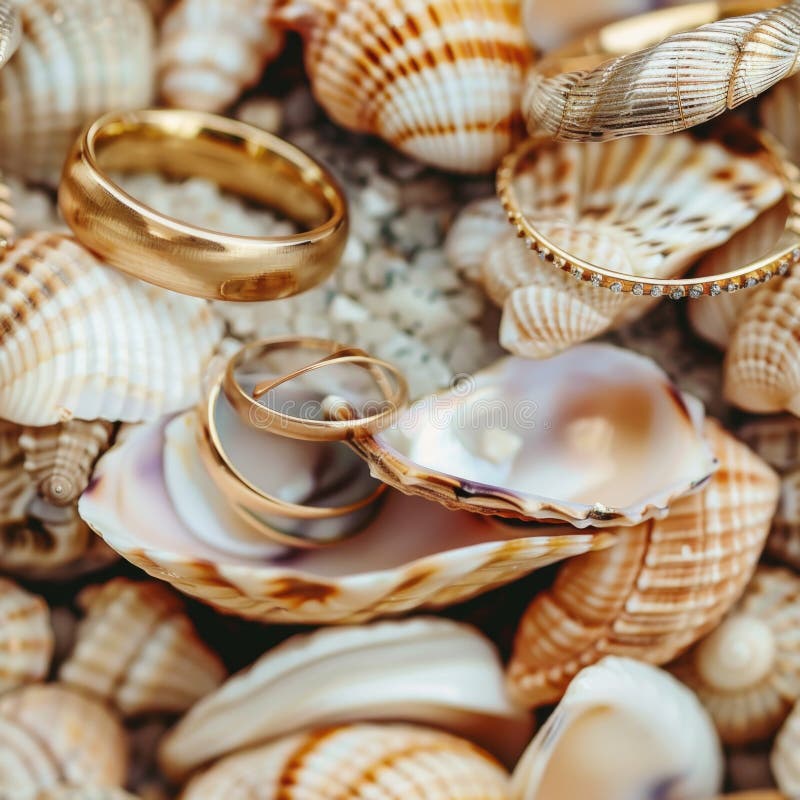 Seashells with Wedding Rings, Perfect for Beach Weddings Stock Photo ...