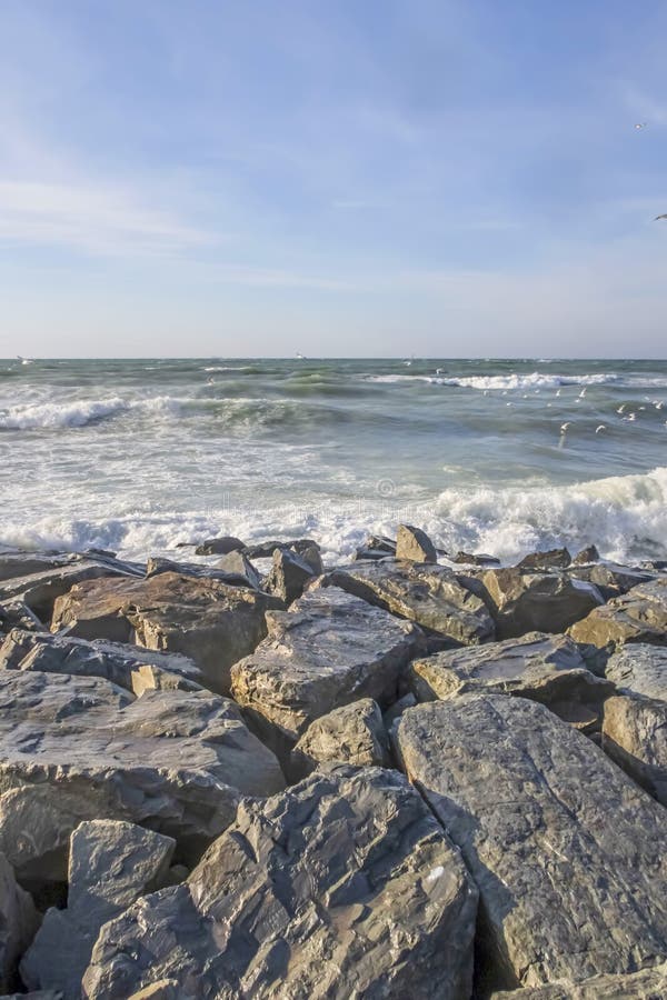 Seashore, Cliffs and Heavy Waves in Winter Stock Photo - Image of ...