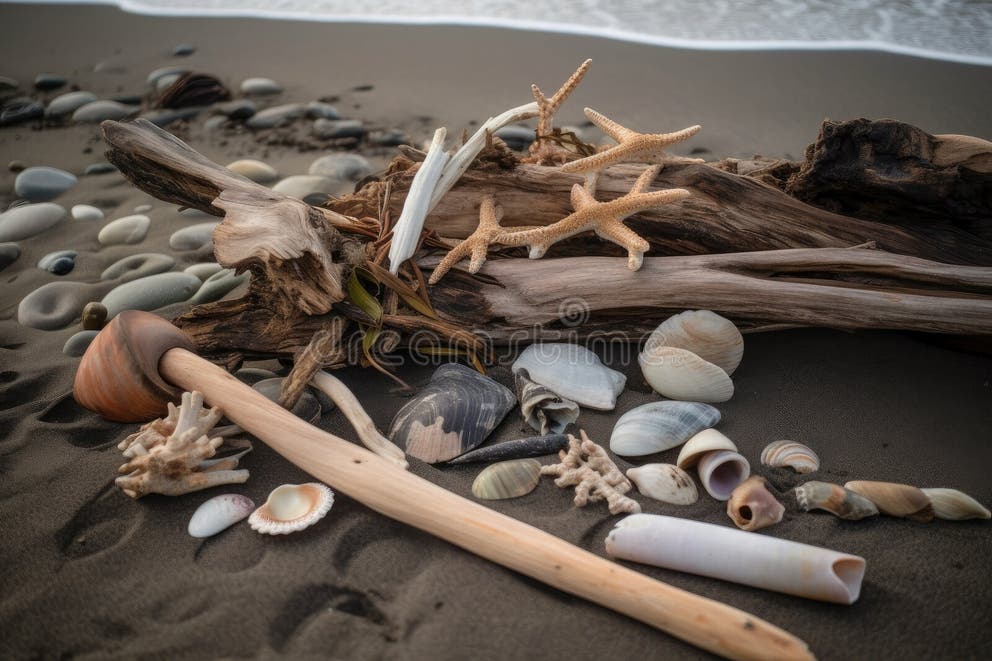 Seashore with Driftwood and Shells, Ready for Beachcombing Adventures ...
