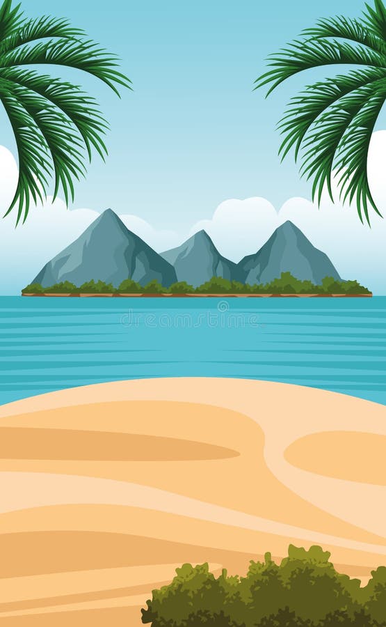 Seashore landscape cartoon stock vector. Illustration of beautiful ...