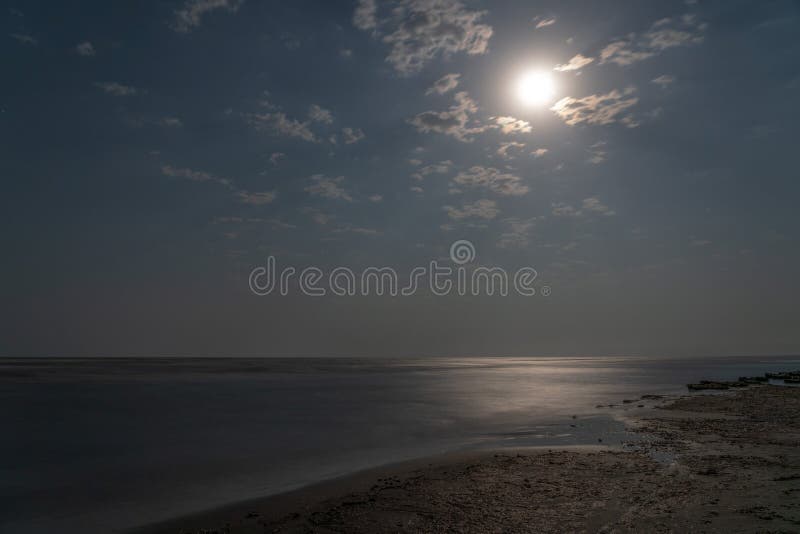 Seashore on a Moonlit Night Stock Image - Image of blue, beach: 228804049