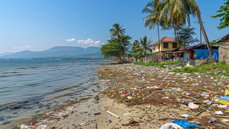 Seashore Pollution Beach Litter and Environmental Contamination with ...