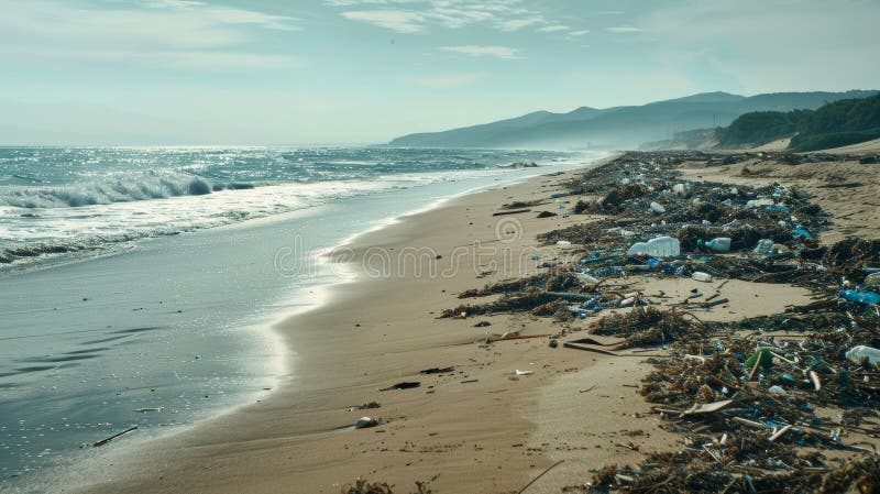 Seashore Pollution Garbage Littered Beach, Environmental Contamination ...