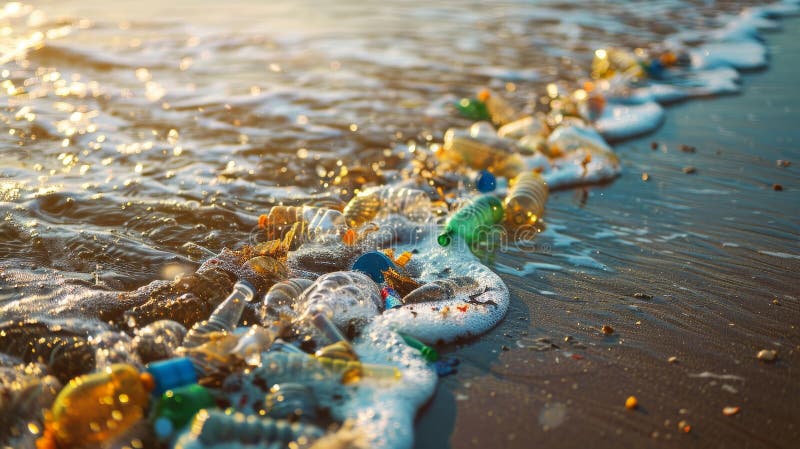 Seashore Pollution Littered Beach with Garbage, Offering Ample Space ...
