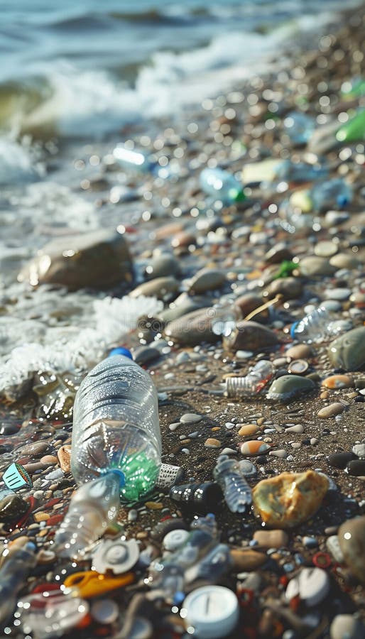 Seashore Pollution Trash Littered on Beach with Space for Text ...