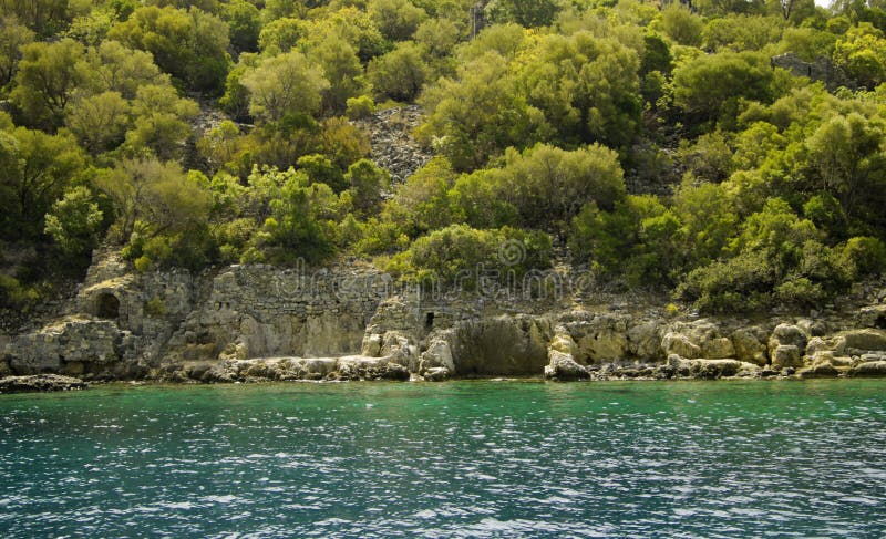 Seashore Ruins on St. Nicholas Island - Gemiler Island, Turkey Stock ...