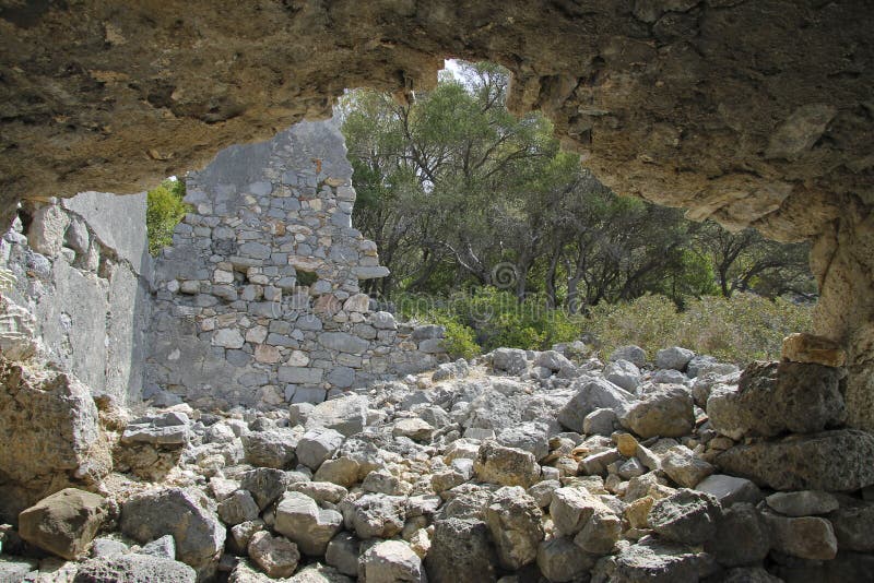 Seashore Ruins on St. Nicholas Island - Gemiler Island, Turkey Stock ...