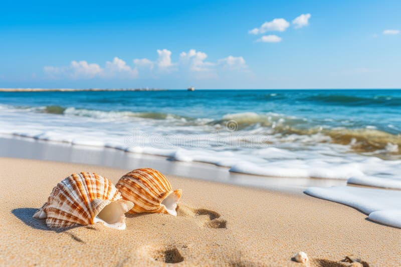 Close-up of Seascape with Beach Shells, Beautiful Ocean View and ...