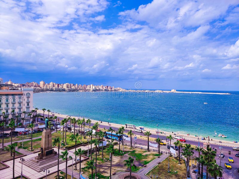 City Overview Seashore with Sky , Cloud & Rocks in Alexandria Egypt ...