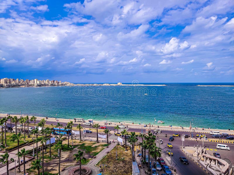 City Overview Seashore with Sky , Cloud & Rocks in Alexandria Egypt ...