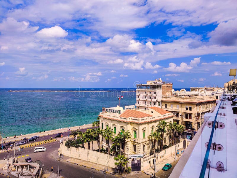 City Overview Seashore with Sky , Cloud & Rocks in Alexandria Egypt ...