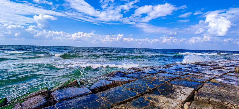 Seashore with Sky , Cloud & Rocks in Alexandria Egypt Stock Image ...