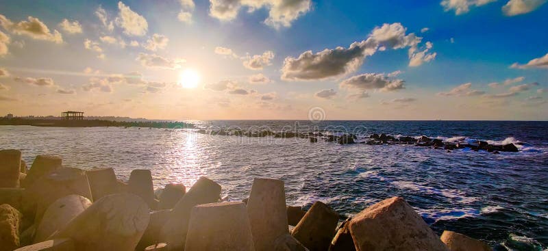 Sunset on the Seashore with Sky , Cloud & Rocks in Alexandria Egypt ...