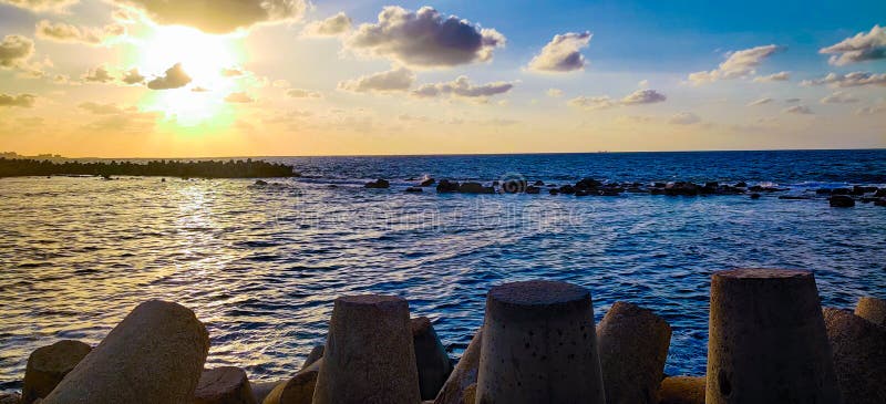 Sunset on the Seashore with Sky , Cloud & Rocks in Alexandria Egypt ...