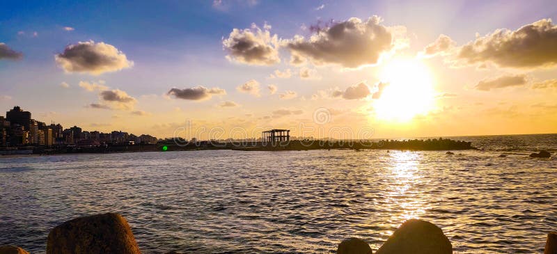 Sunset on the Seashore with Sky , Cloud & Rocks in Alexandria Egypt ...