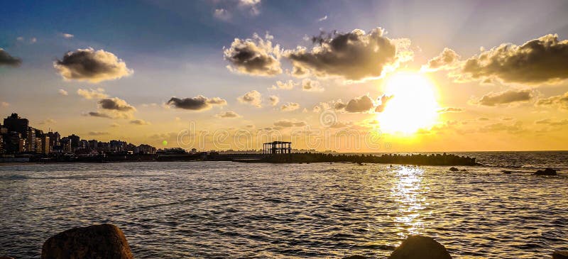 Sunset on the Seashore with Sky , Cloud & Rocks in Alexandria Egypt ...