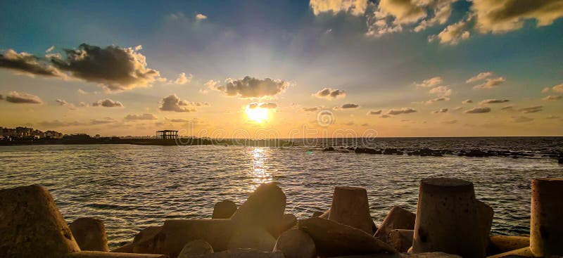 Sunset on the Seashore with Sky , Cloud & Rocks in Alexandria Egypt ...