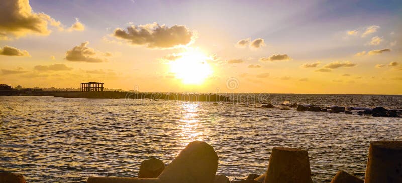 Sunset on the Seashore with Sky , Cloud & Rocks in Alexandria Egypt ...