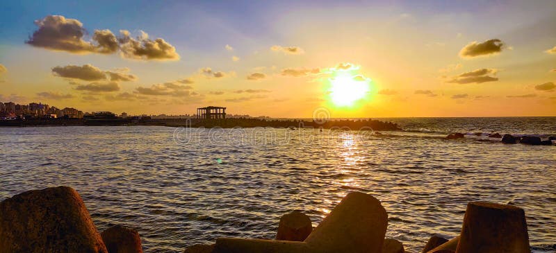 Sunset on the Seashore with Sky , Cloud & Rocks in Alexandria Egypt ...