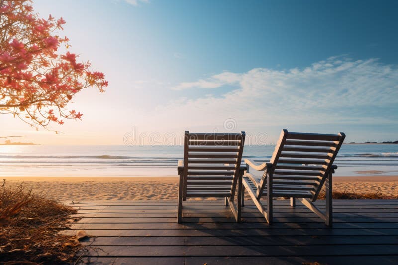 Seashore Solitude Bench on Beach at Sunset, Serenity in Simplicity ...