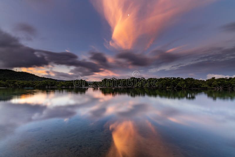 Seashore of the Tranquil Sea Under a Sunset Sky Stock Photo - Image of ...