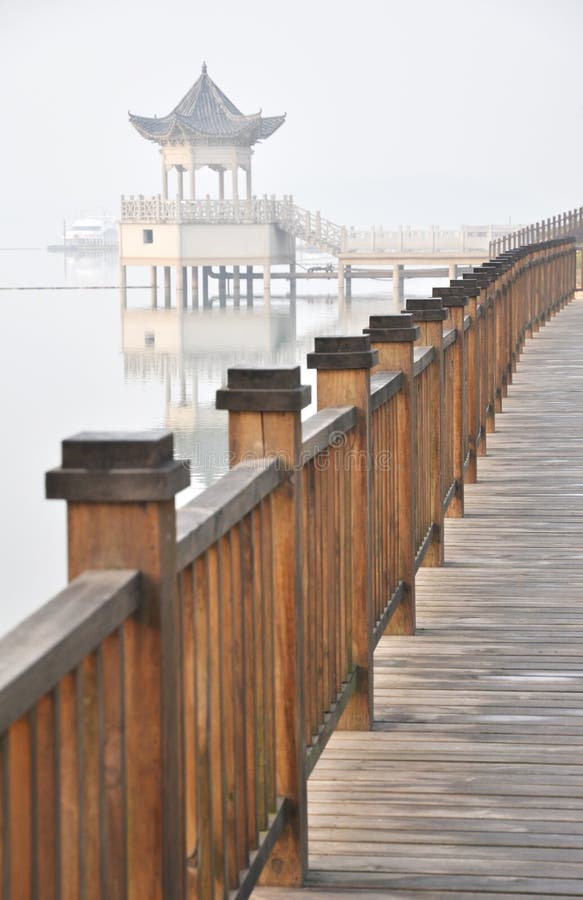 Seashore Wood Pavement and Pavilion Stock Photo - Image of stone ...