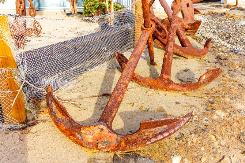 Seaside Aesthetics with Rustic Anchors Stock Image - Image of landscape ...