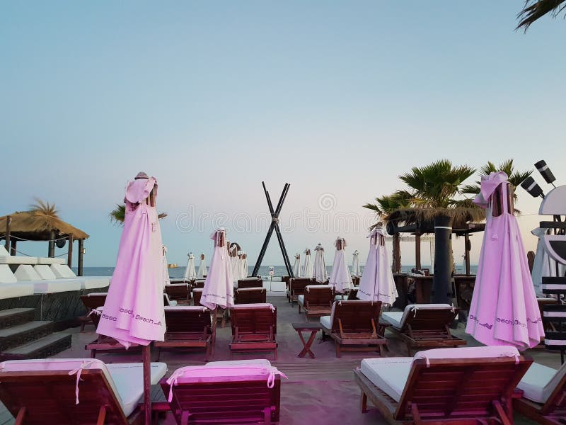 Seaside beach bar stock image. Image of pink, seaside - 116973353