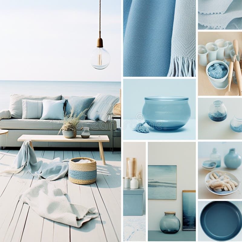 Seaside Blue Colour Palette Interior Design Stock Image - Image of ...