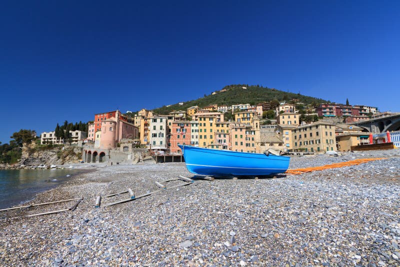 Seaside with Boat in Sori, Italy Stock Image - Image of europe, travel ...
