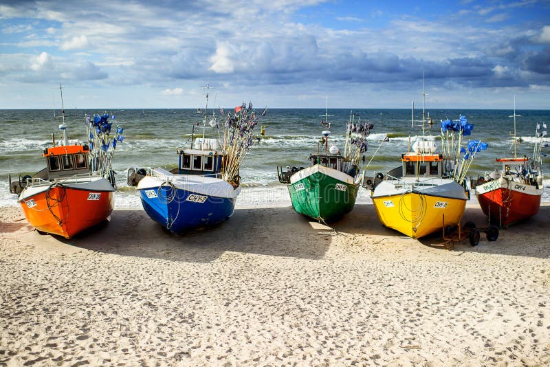 Seaside. Boats on the Beach Editorial Stock Image - Image of cloud ...
