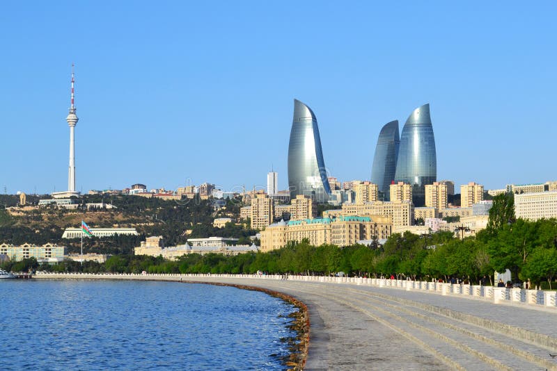 Seaside boulevard in Baku stock photo. Image of modern - 40688080
