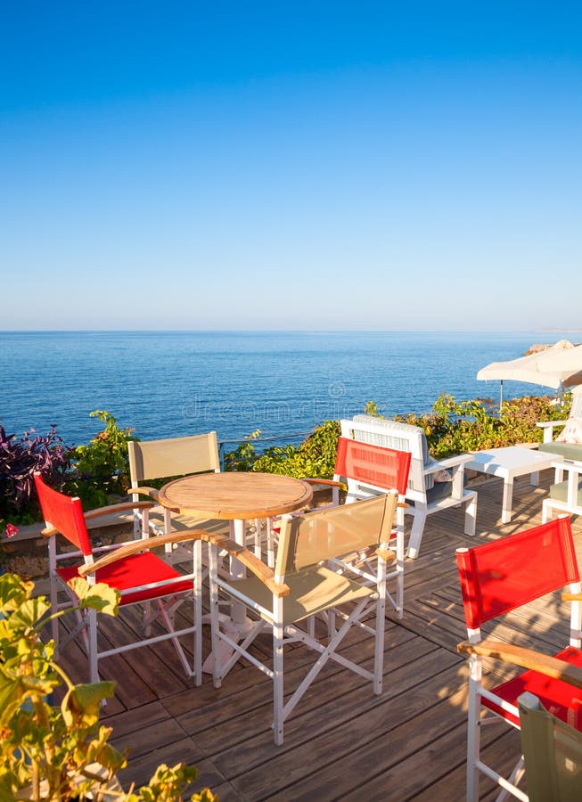 Seaside cafe terrace stock image. Image of outdoor, empty - 45332203