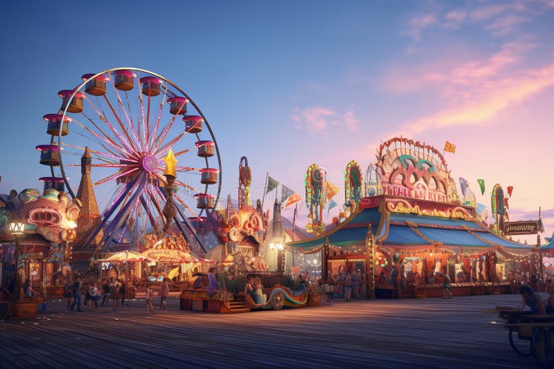 Seaside Carnival with Colorful Rides Against a. Generative Ai Stock ...